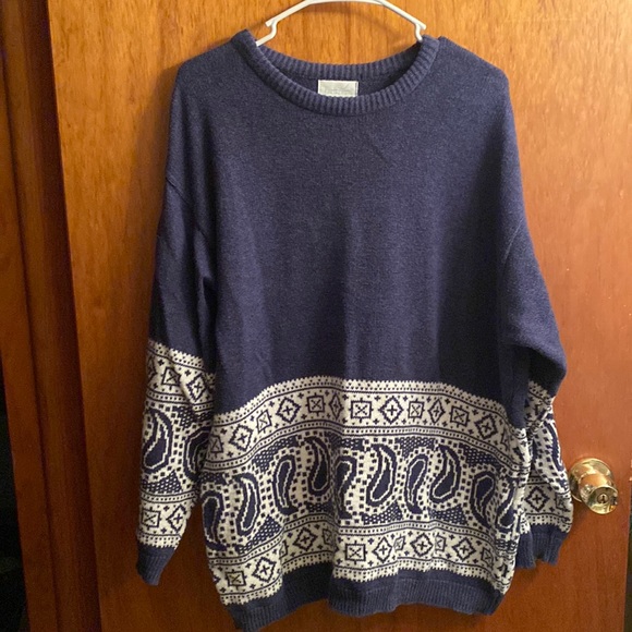 Jantzen | Sweaters | Vintage Jantzen White Paisley Print Blue Sweater ...